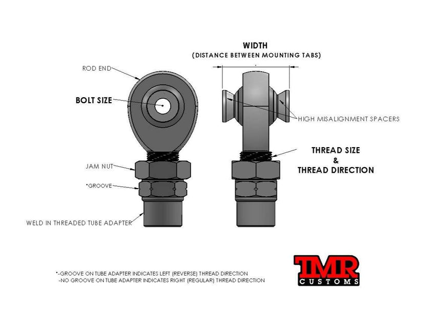 1-1/4” FK Rod End (Heim Joint) Package with Hex Tube Adapter – TMR Customs