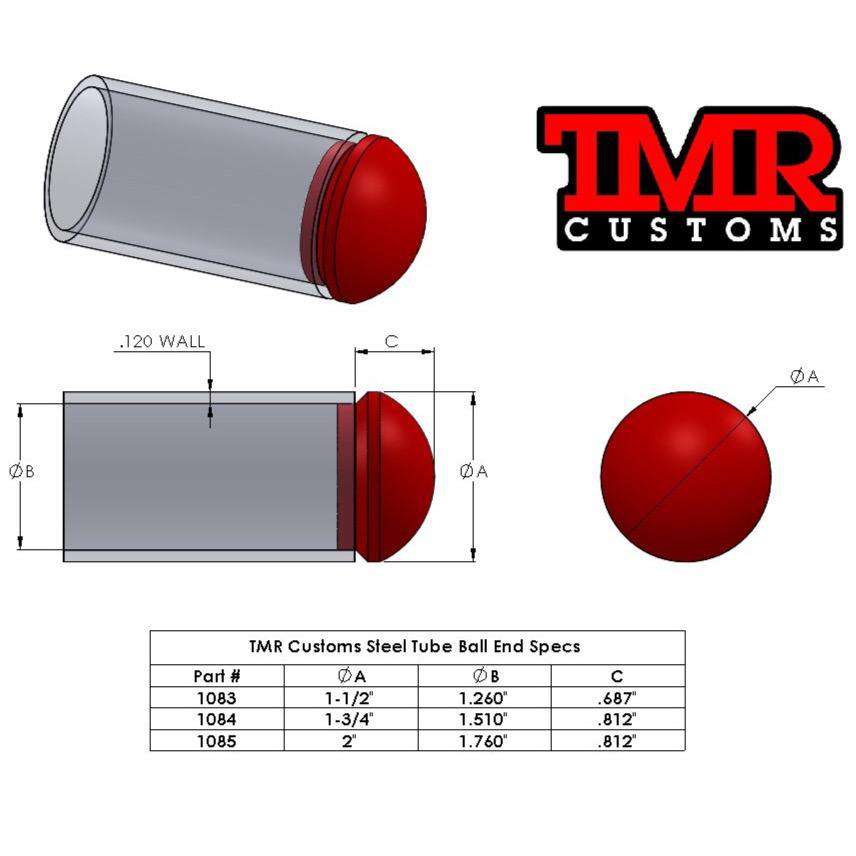 Weld In Steel Tube Caps - Ball End – TMR Customs